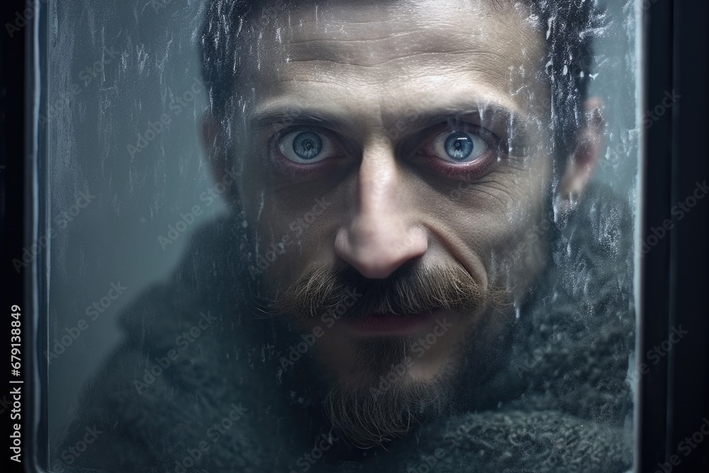 Creep - A foreboding image of a one-eyed man behind frosted glass, aged ...