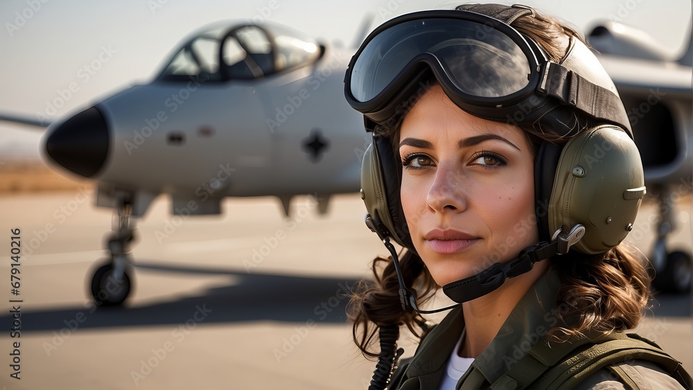 Israeli Female Pilot Soldier in Combat Flight Suit with Fighter Jet in ...