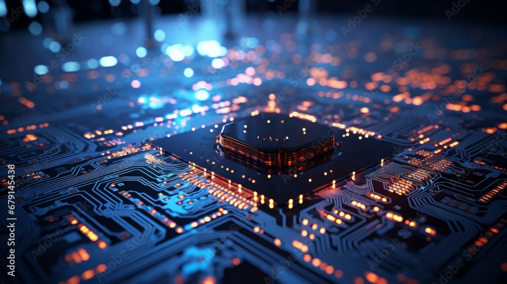 The neural hub of technology: a microchip embedded in a circuit board ...