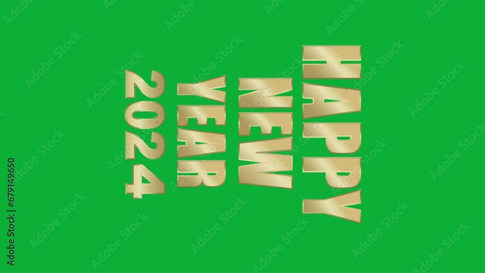 Animated Vertical Happy New Year 2024 Golden Letters text Isolated on ...
