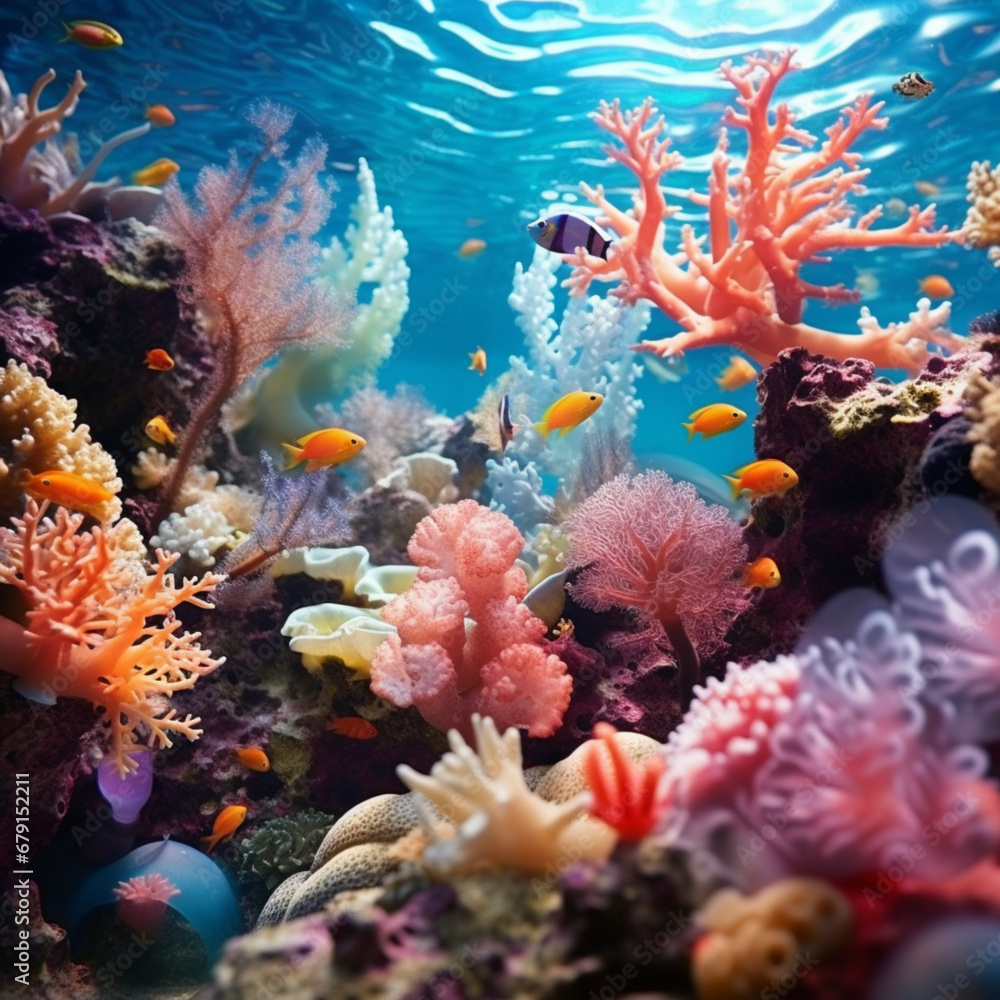 Fondo acuatico con detalle de fondo tropical con coral de colores y ...