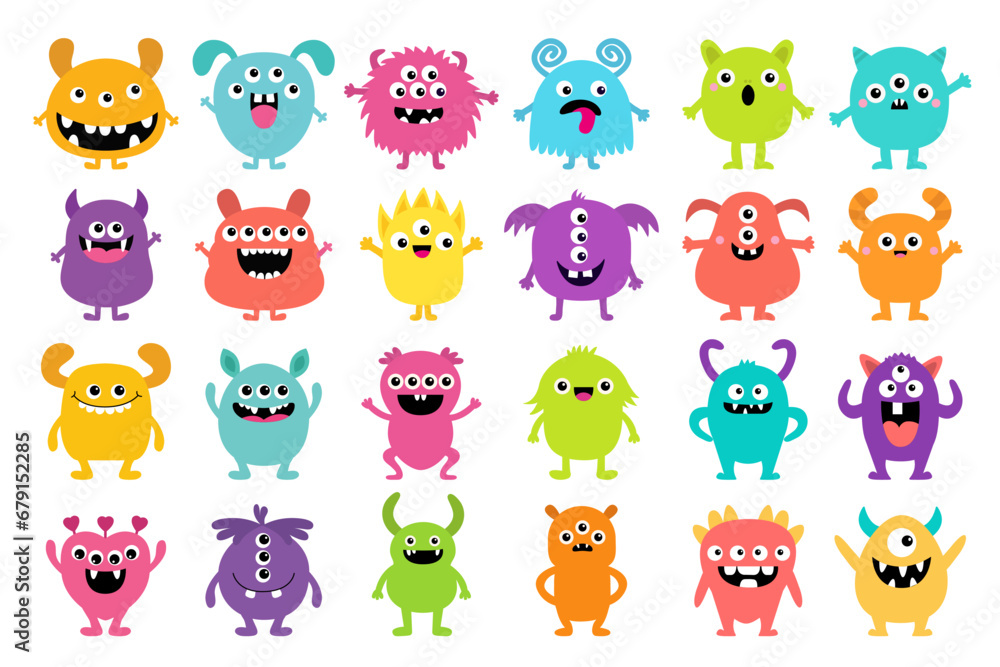 Monster icon big set. Happy Halloween. Colorful monsters. Eyes, tongue ...