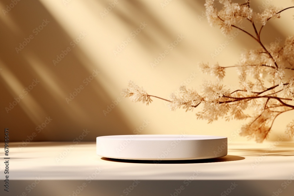 Abstract minimal nature scene, empty stage and white circle podium on ...
