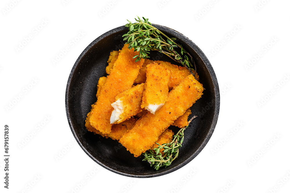 Oven baked crumbed fish sticks made from white fish. Transparent ...