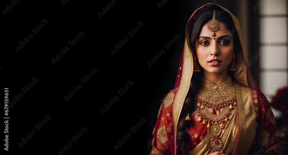 Magnificent young Indian bride in luxurious bridal costume with makeup ...