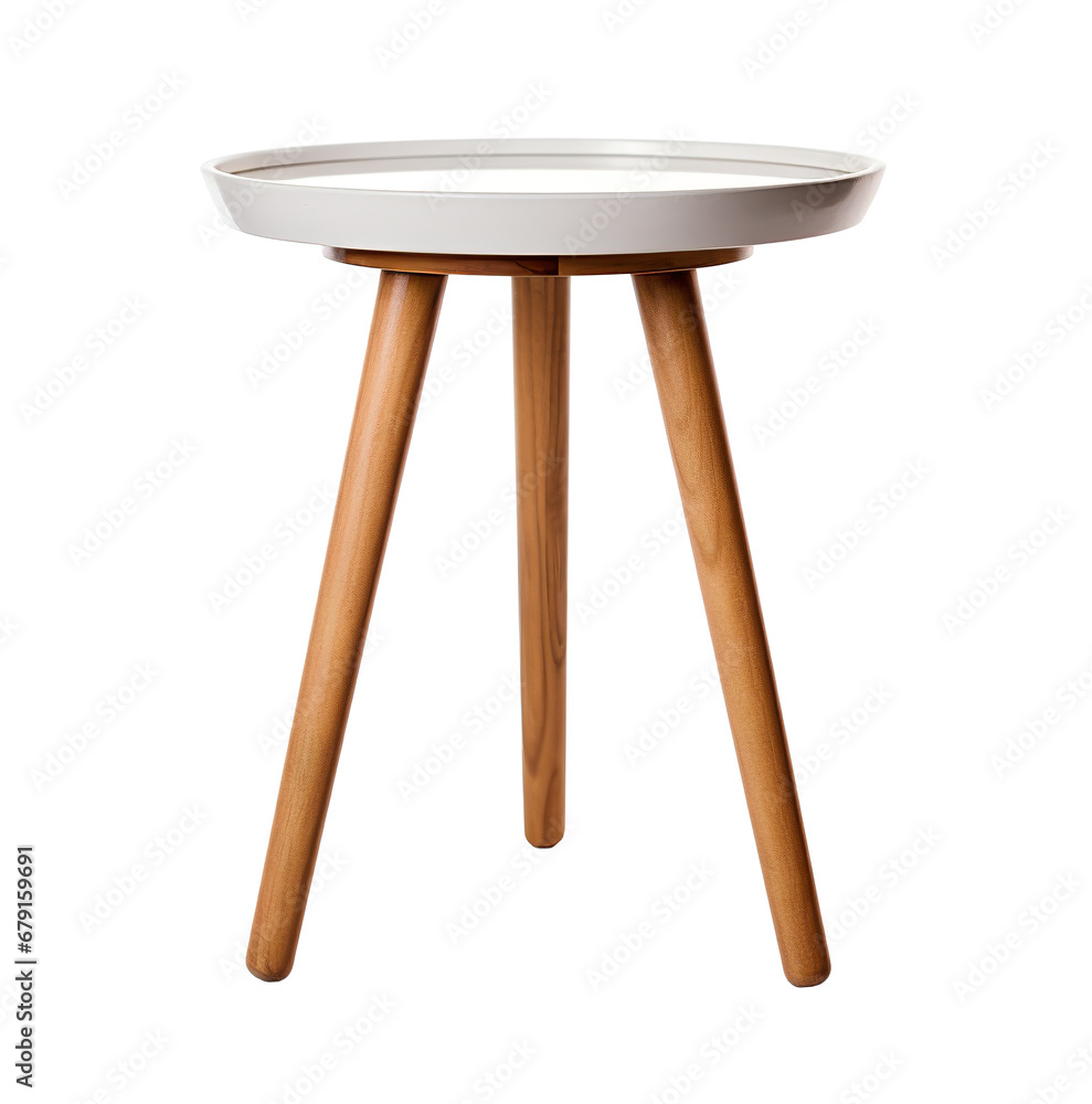 Scandinavian-style round side table with white top and elegantly ...