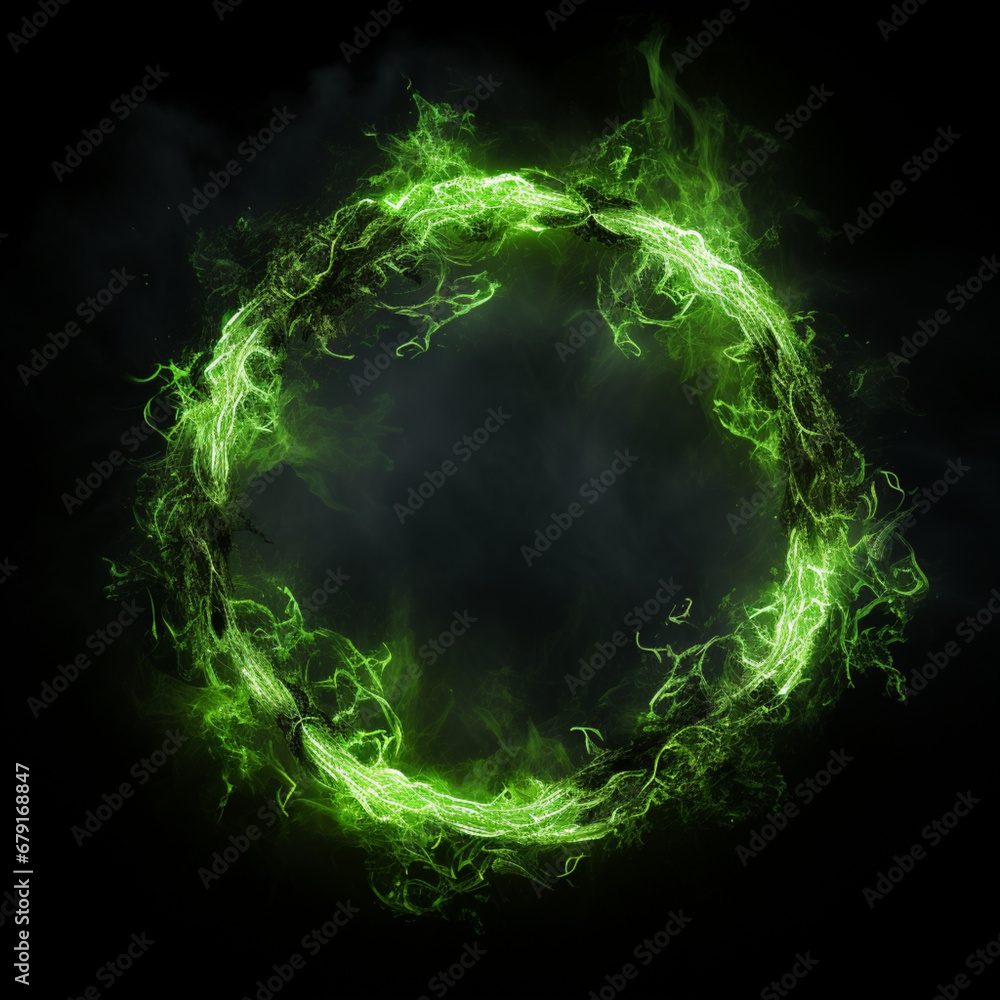 Fondo con detalle de aro formado por llamas de fuego de color verde ...
