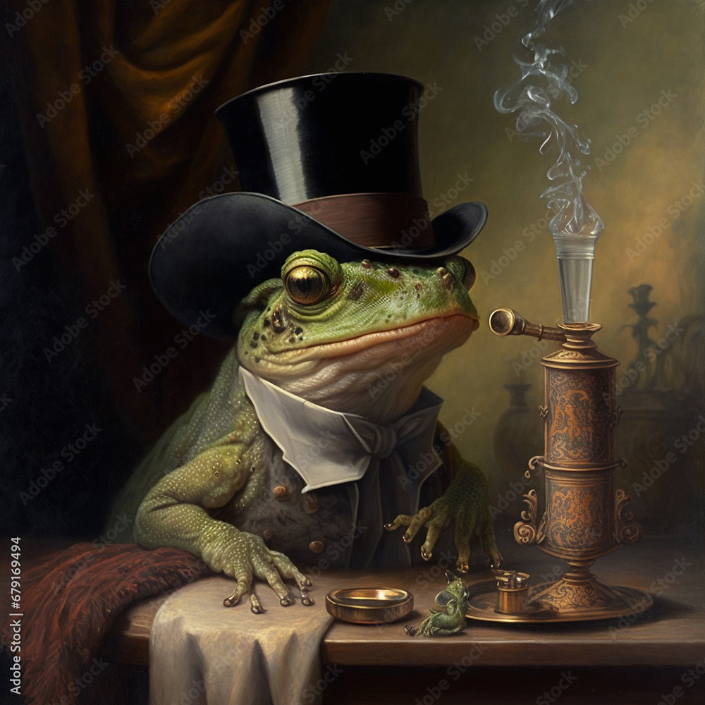 Gentleman frog hat smoking doing tuxedo painting wallpaper picture AI ...