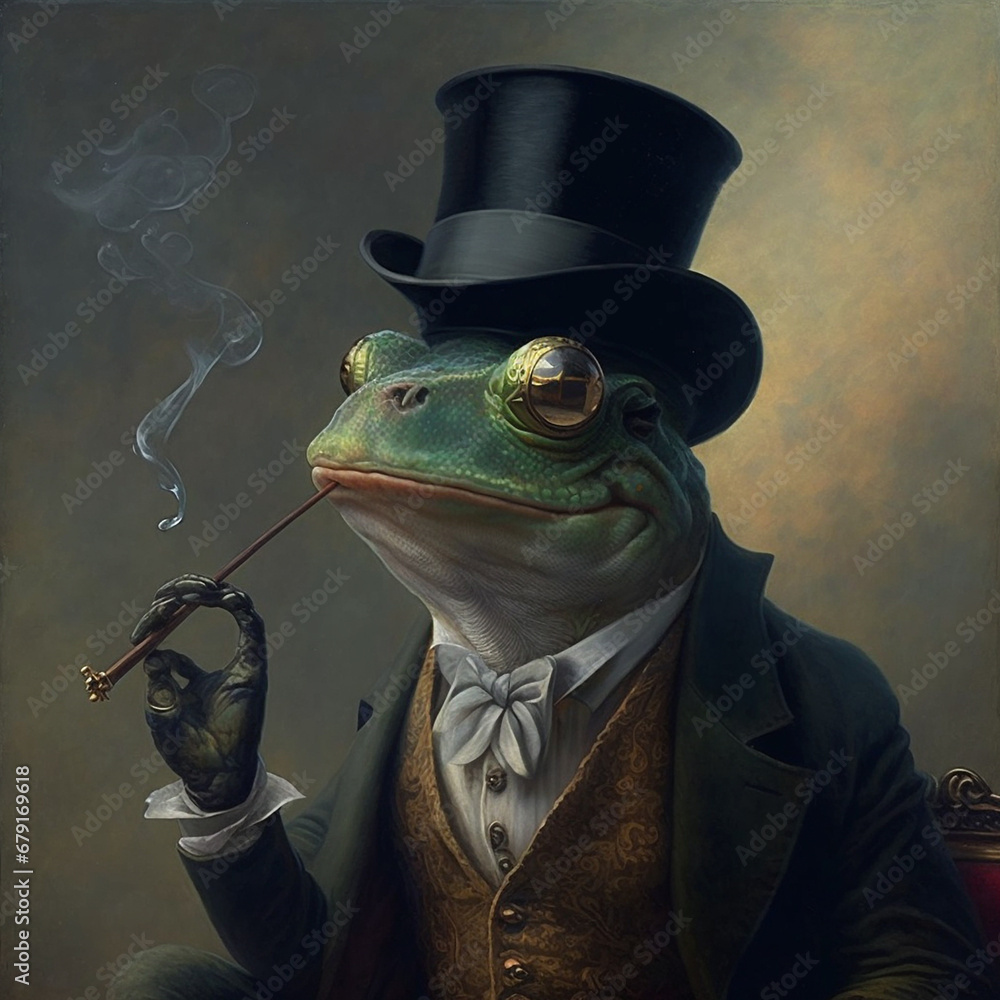 Gentleman frog hat smoking doing tuxedo painting wallpaper picture AI ...