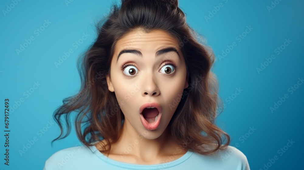 Portrait of attractive amazed girl sudden incredible news reaction wow ...