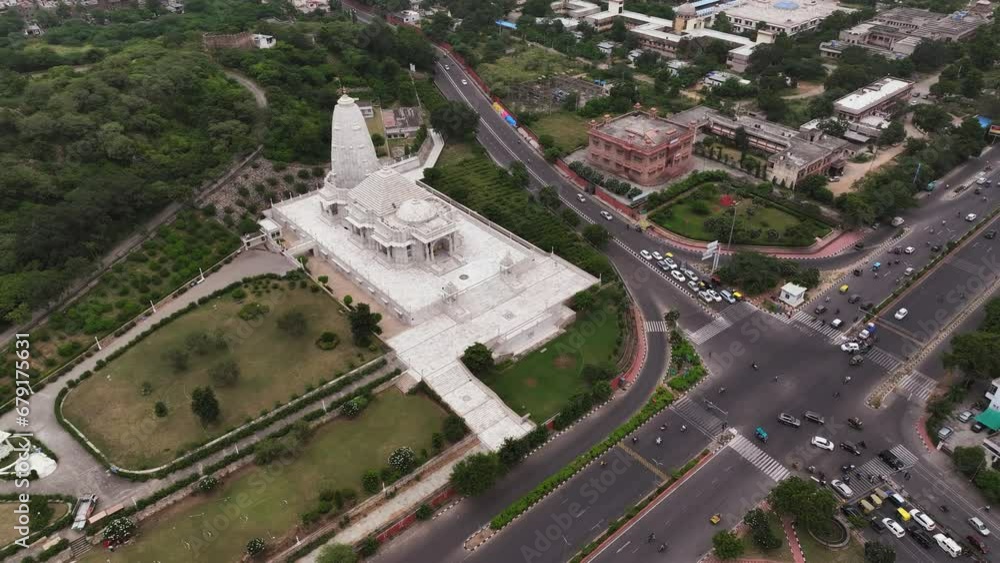 Aerial view of Birla mandir, formally known as Lakshmi Narayan temple ...