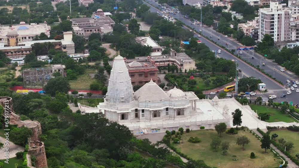 Aerial view of Birla mandir, formally known as Lakshmi Narayan temple ...