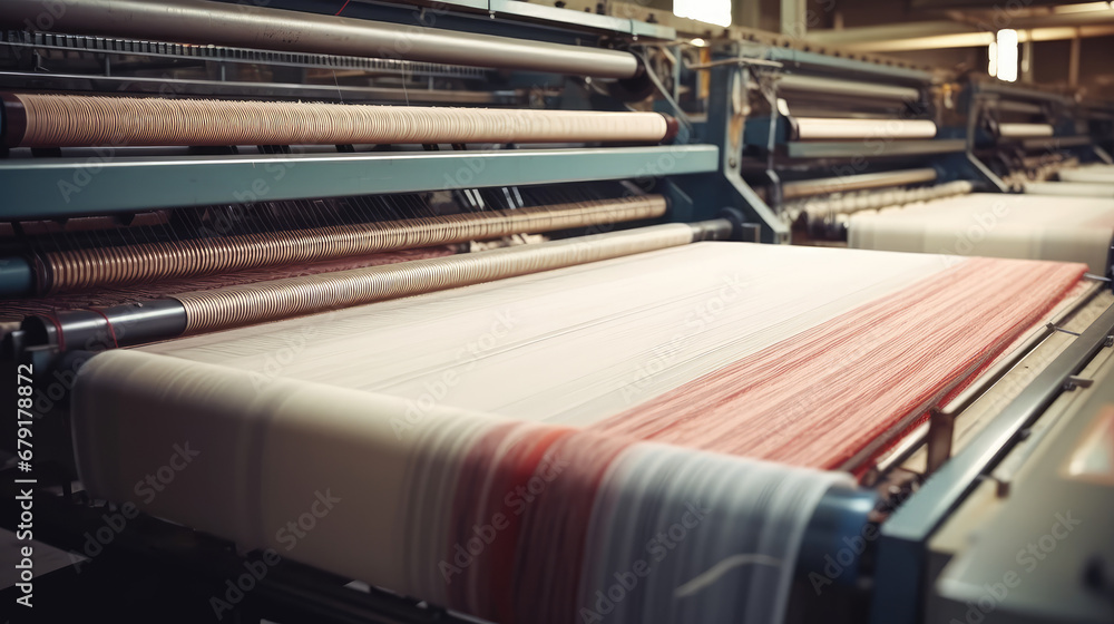 Fabric production, weaving factory, sewing automation, white fabric and ...