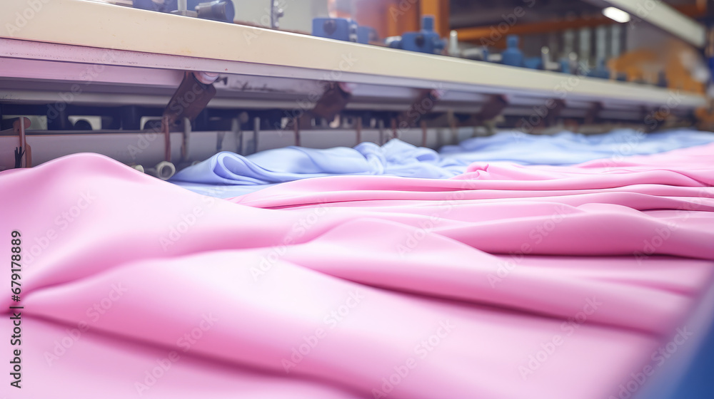 Fabric production, weaving factory, sewing automation, pink fabric and ...