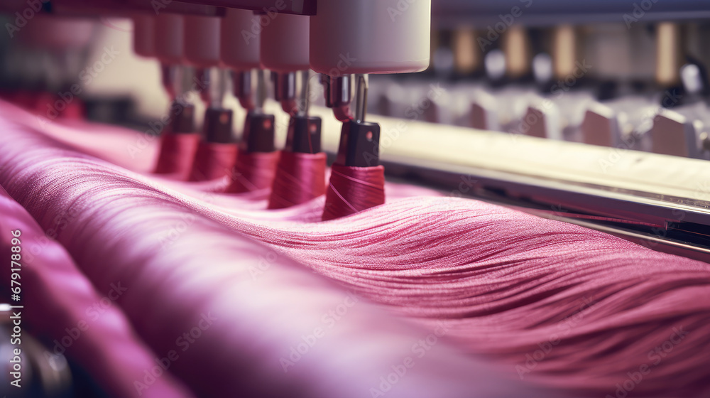 Fabric production, weaving factory, sewing automation, pink fabric and ...