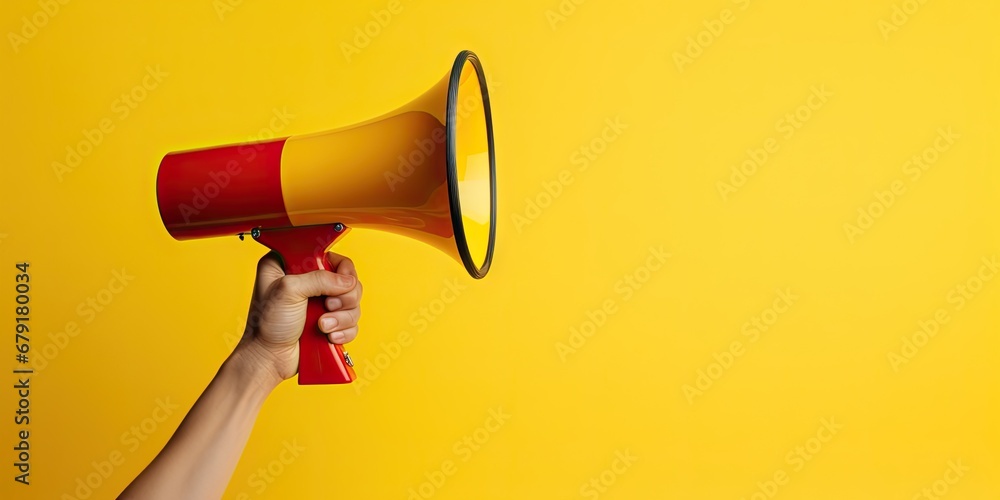 powerful of hand gripping a megaphone, conveying messages with ...