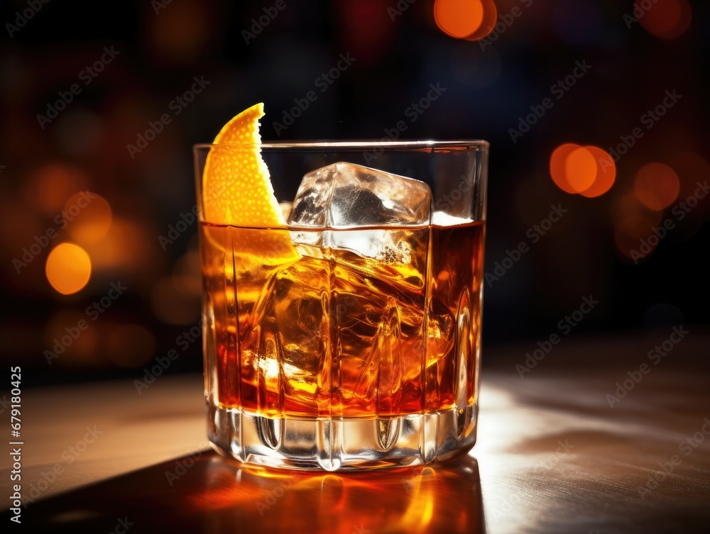 Stylish Negroni Soiree on a bar counter accentuated by fancy scenery ...