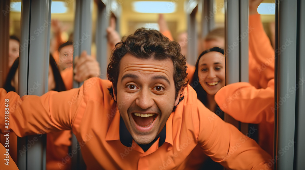 Happy inmate celebrating his freedom from jail created with Generative ...