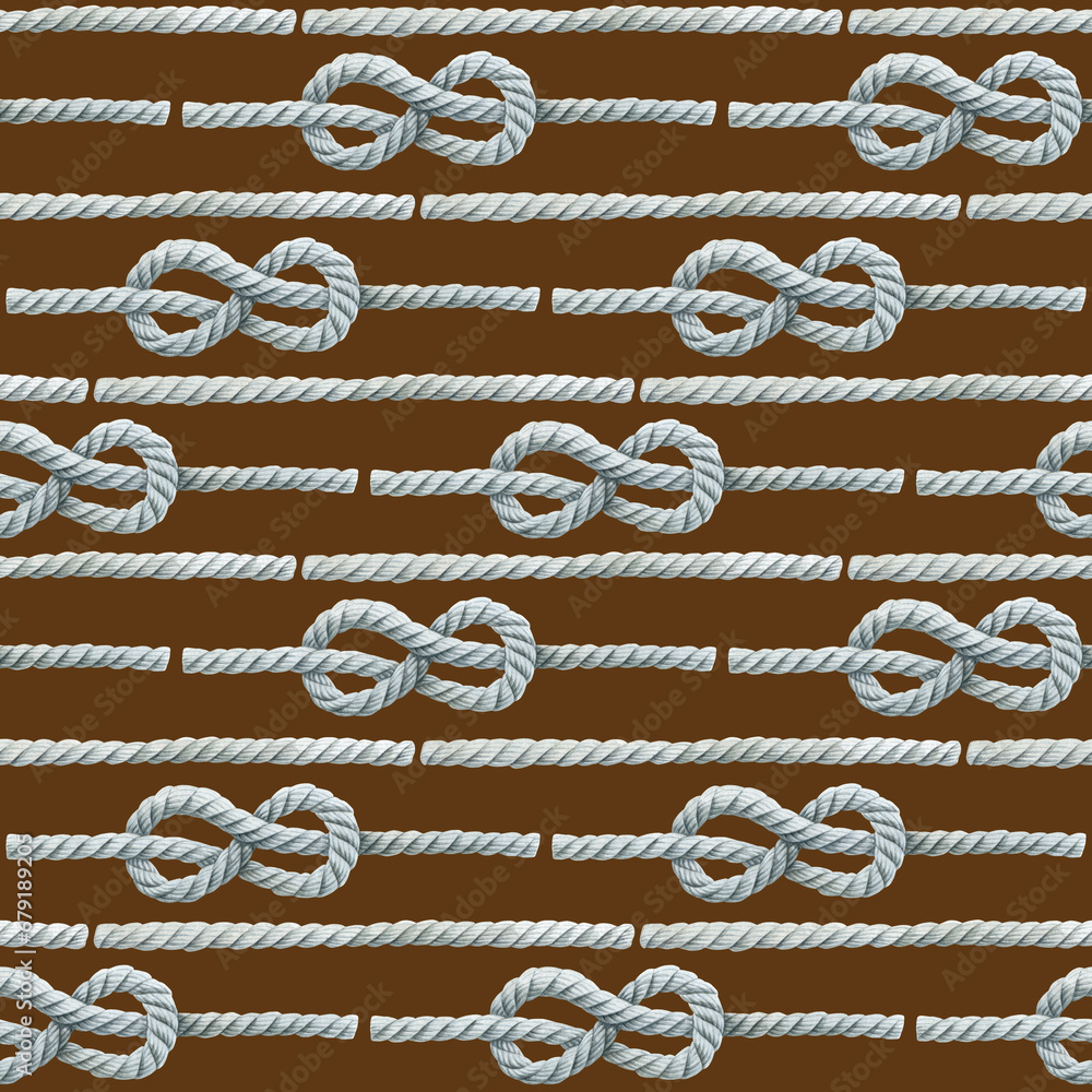 Seamless pattern of white watercolor knotted ropes realistic cords ...
