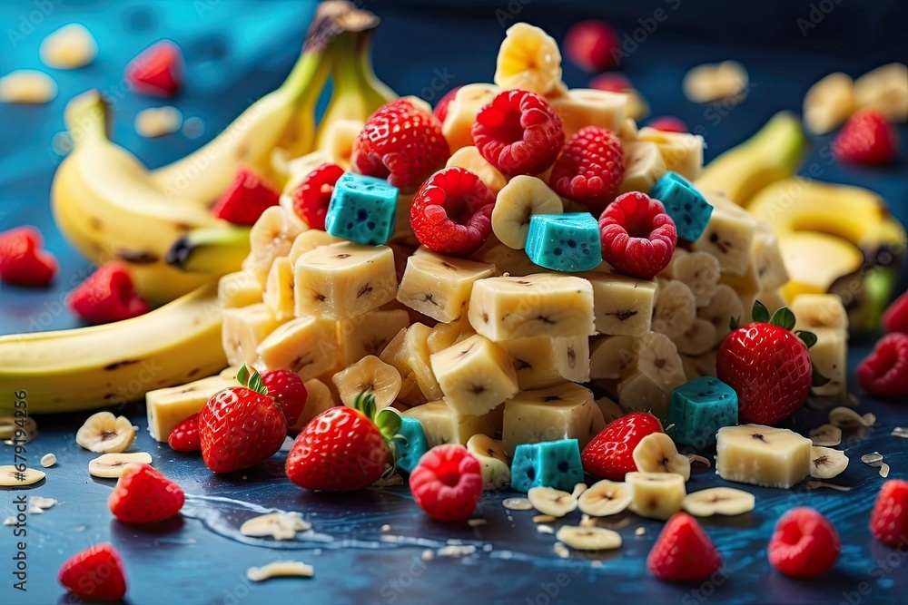 Fruit splash and cakes formation leaving a trail of deliciousness ...