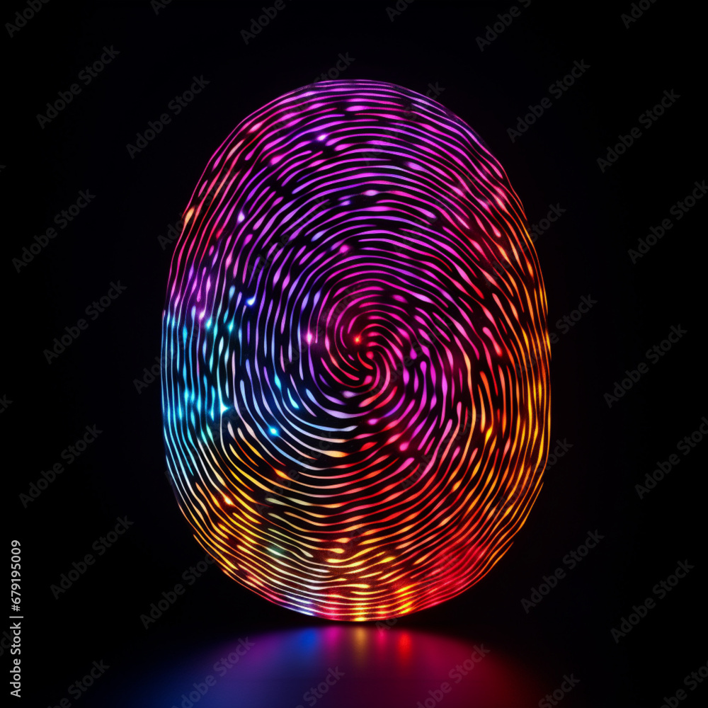 Fondo con detalle de huella dactilar formada por luces de colores ...