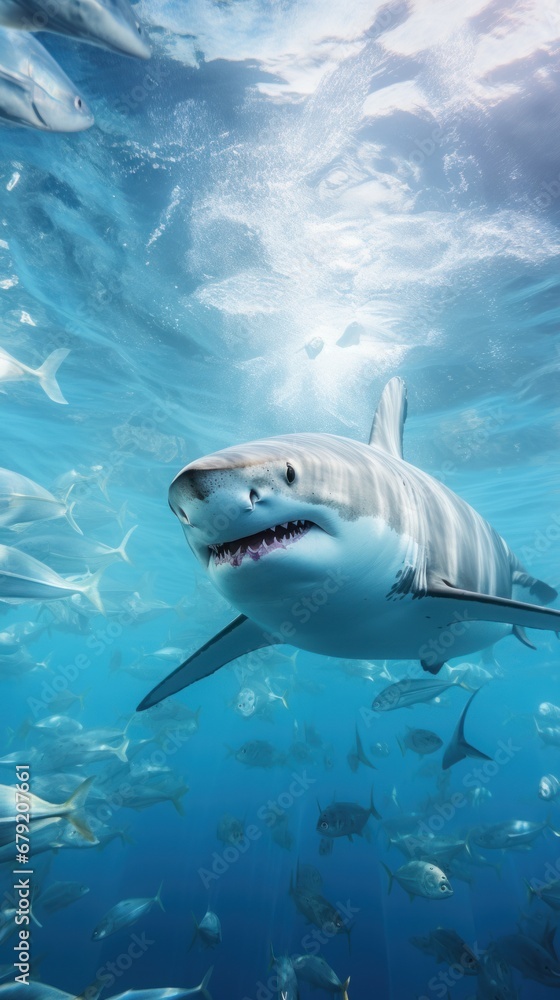 A group of sharks swimming under the sea. Aquatic animals. Stock Photo ...