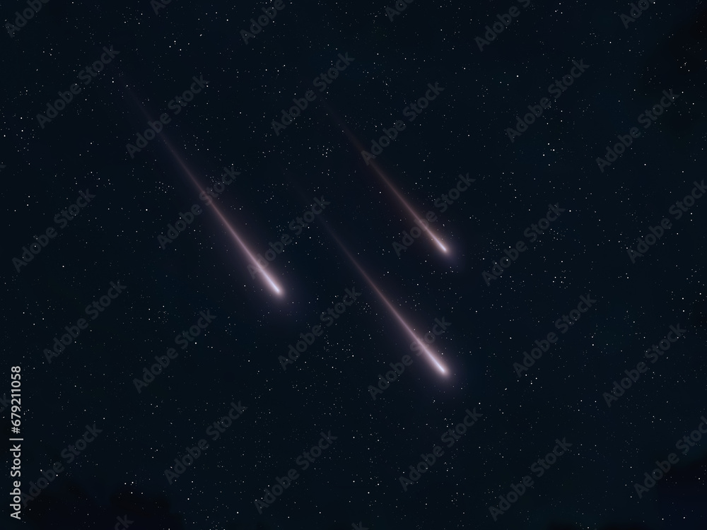 Meteor trails in the night sky, beautiful meteor shower. falling stars ...