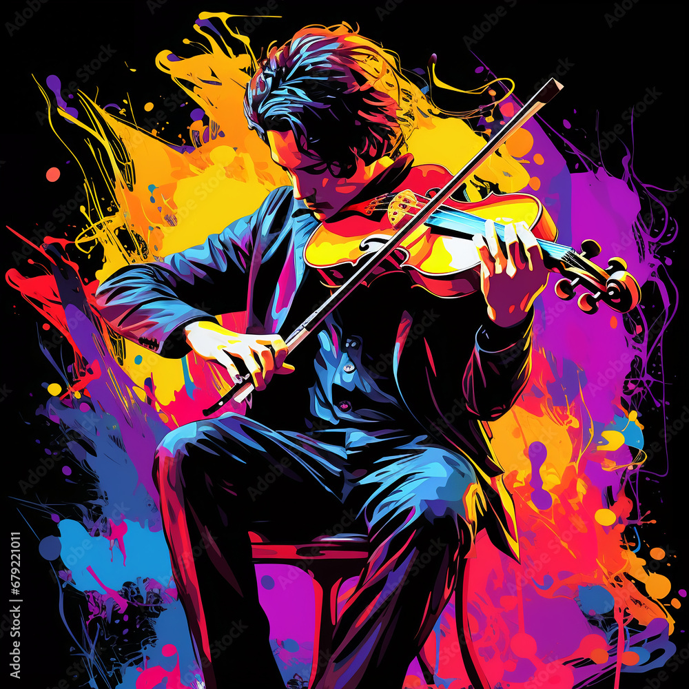 vibrant pop art musician executed in rich colors with dripping paint ...