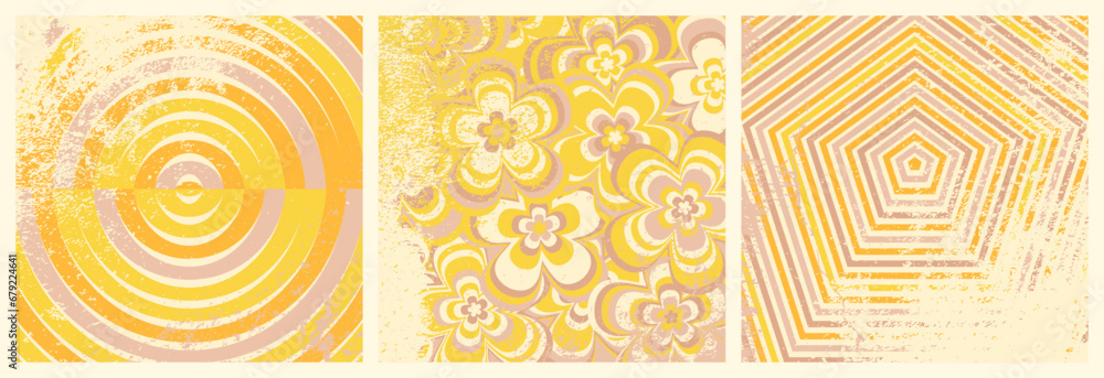 Groovy backgrounds set. Retro groovy grunge. 60s and 70s groovy style ...
