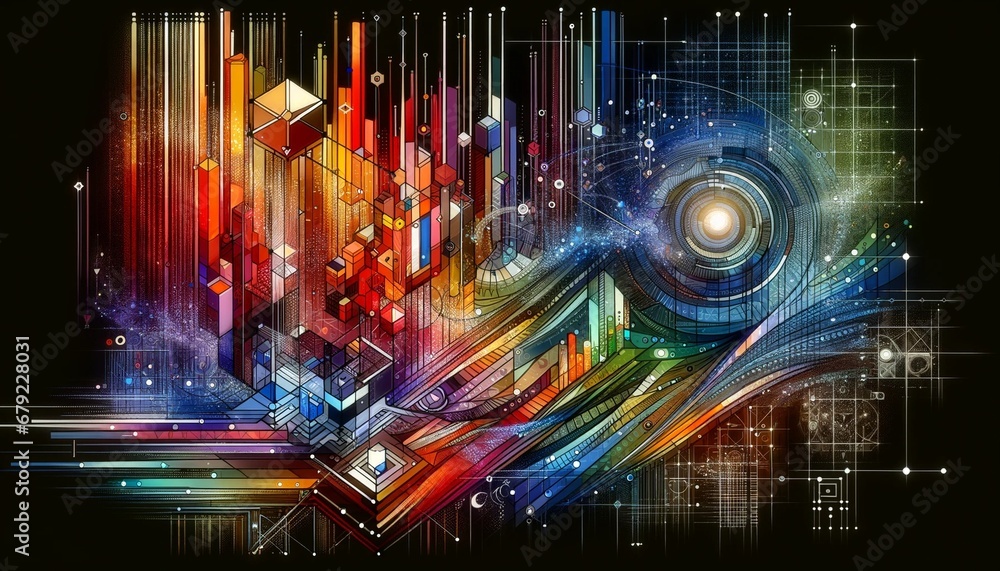 Explosión de Datos y Colores Tecnológicos Stock Illustration | Adobe Stock