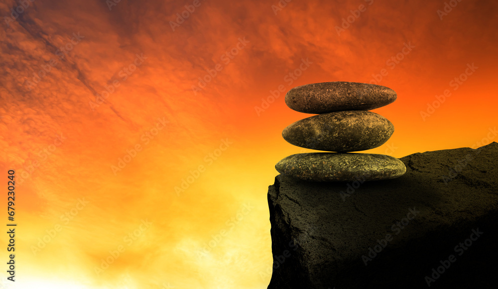 Stone Balance Sunset Background Tower Pebble on Rock Stack Perfect Pile ...