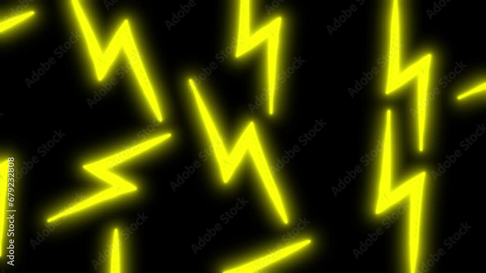 Rotating yellow lightning on a black screen. Looping background with ...
