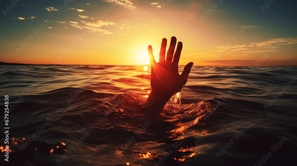 Two hands sticking out of the water. Lost at sea drowning. Stock Photo ...