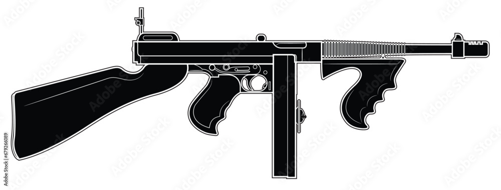 Vector illustration of the Thompson M1921 submachine gun with round ...