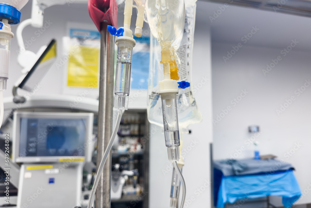 hospital drips against a sterile background, medical equipment ...