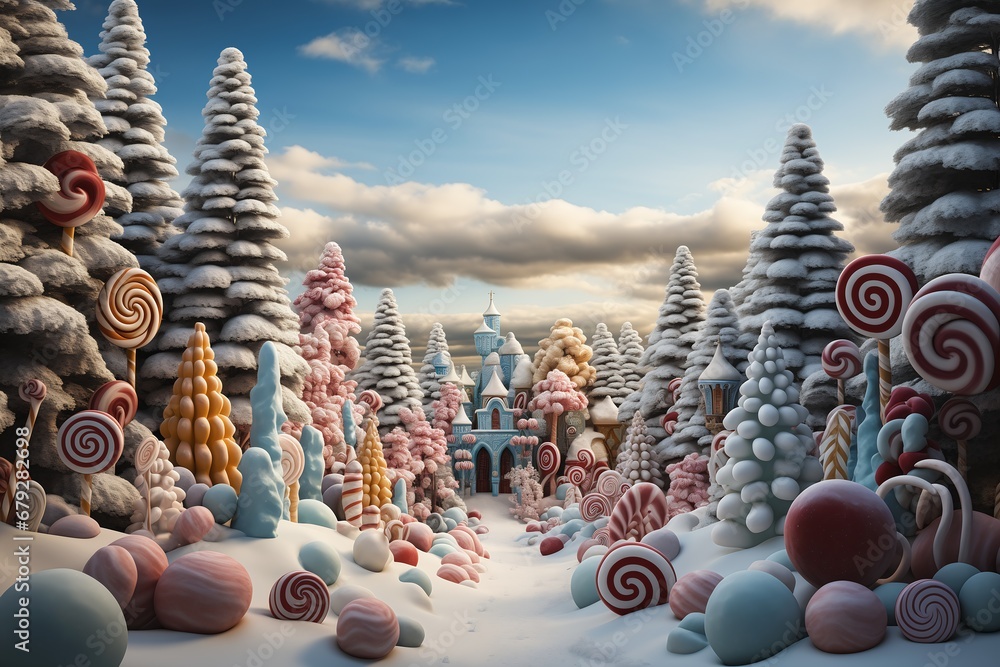 different types candy snowy landscape food frost forecasted sky ...