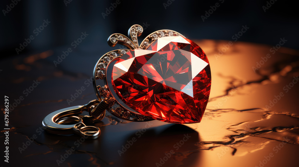 A Red diamond heart a vintage symbol embodying love and passion ...
