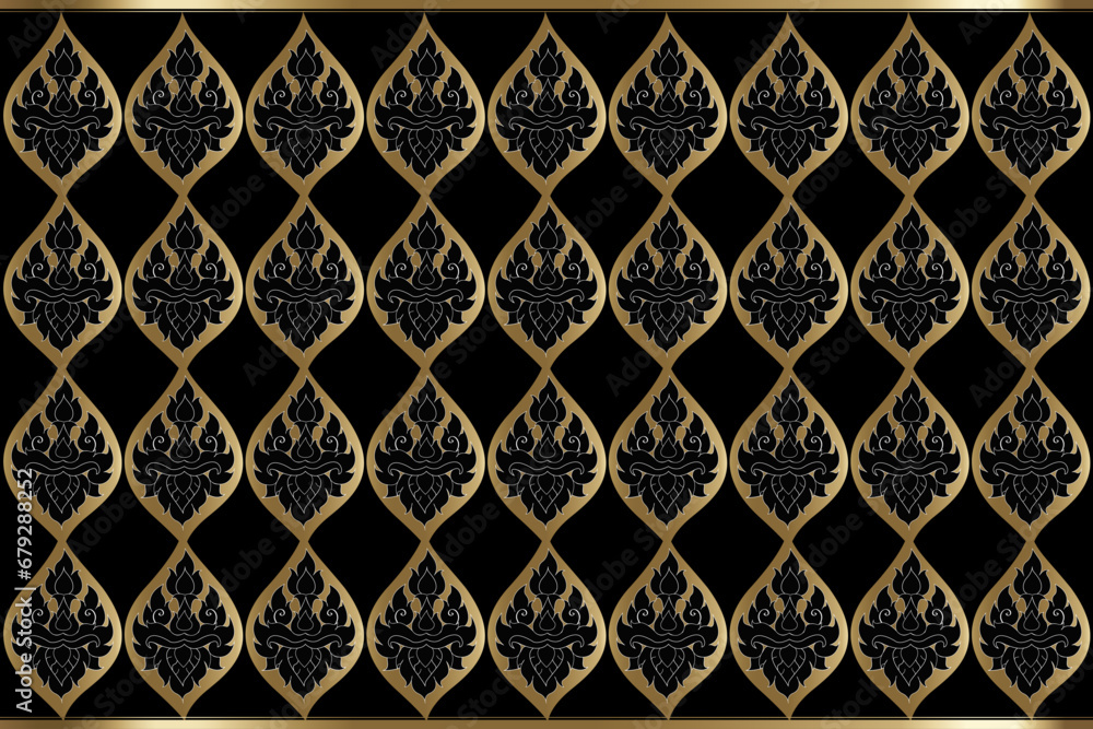 Line Thai Vector Illustrator. Thai Pattern supreme Black background ...