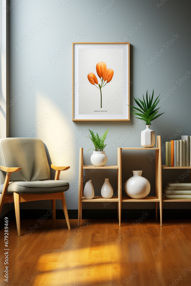 Room interior design with poster mockup Stock Illustration | Adobe Stock