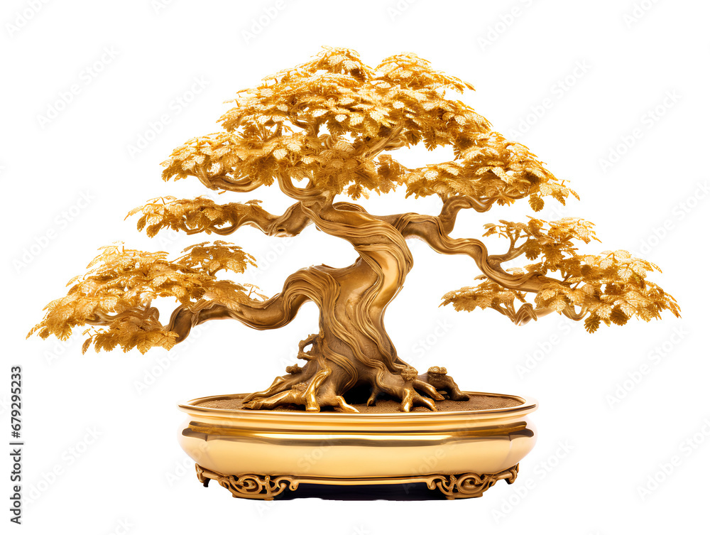 Golden tree on a transparent background PNG Golden bonsai tree on a ...