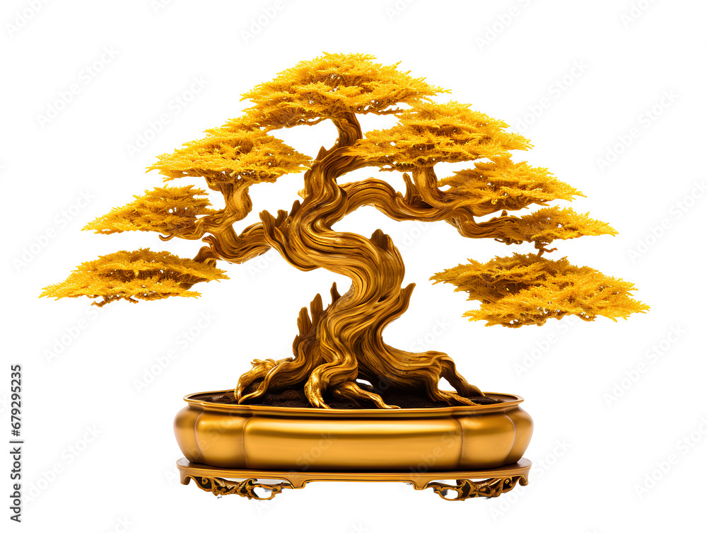 Golden tree on a transparent background PNG Golden bonsai tree on a ...
