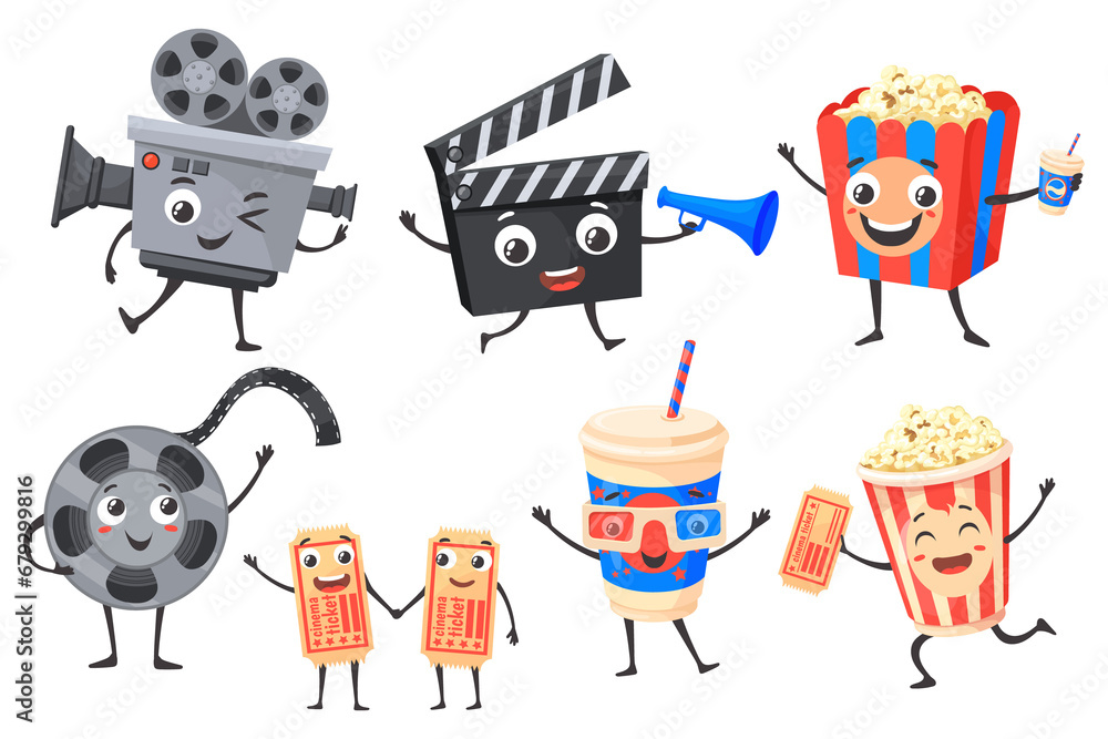 Cartoon cinematography characters. Cartoon cinema icon, funny cute ...