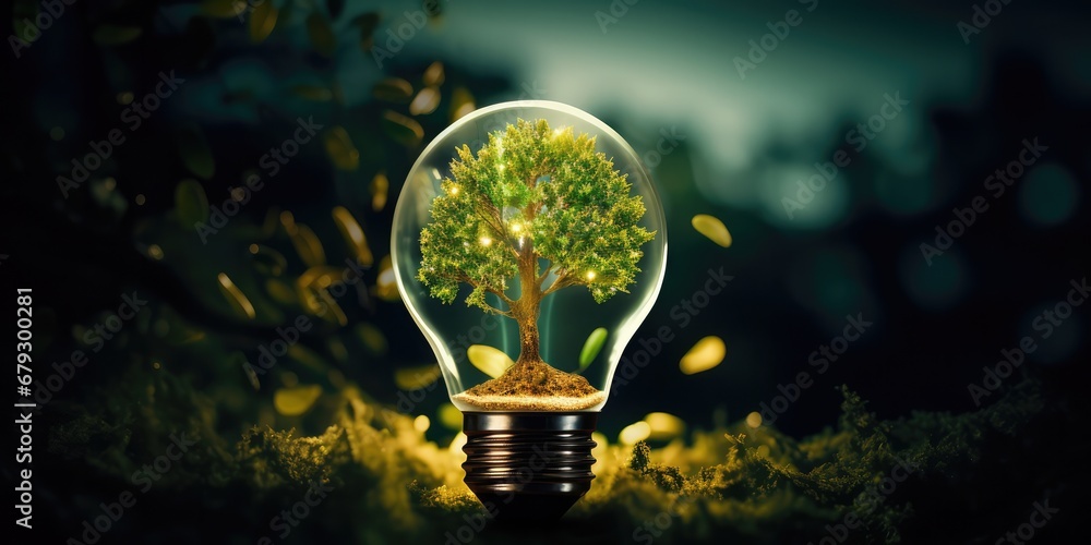 Green Energy Symbolized By A Tree In A Lightbulb. Сoncept Sustainable ...