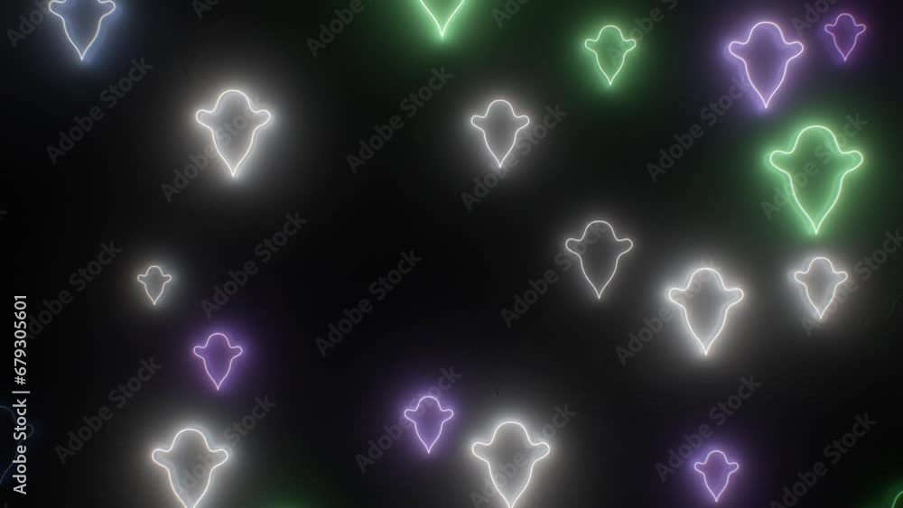 Scary Halloween Ghosts Outline Shapes Flashing Glowing Neon Lights - 4K Seamless VJ Loop Motion ...