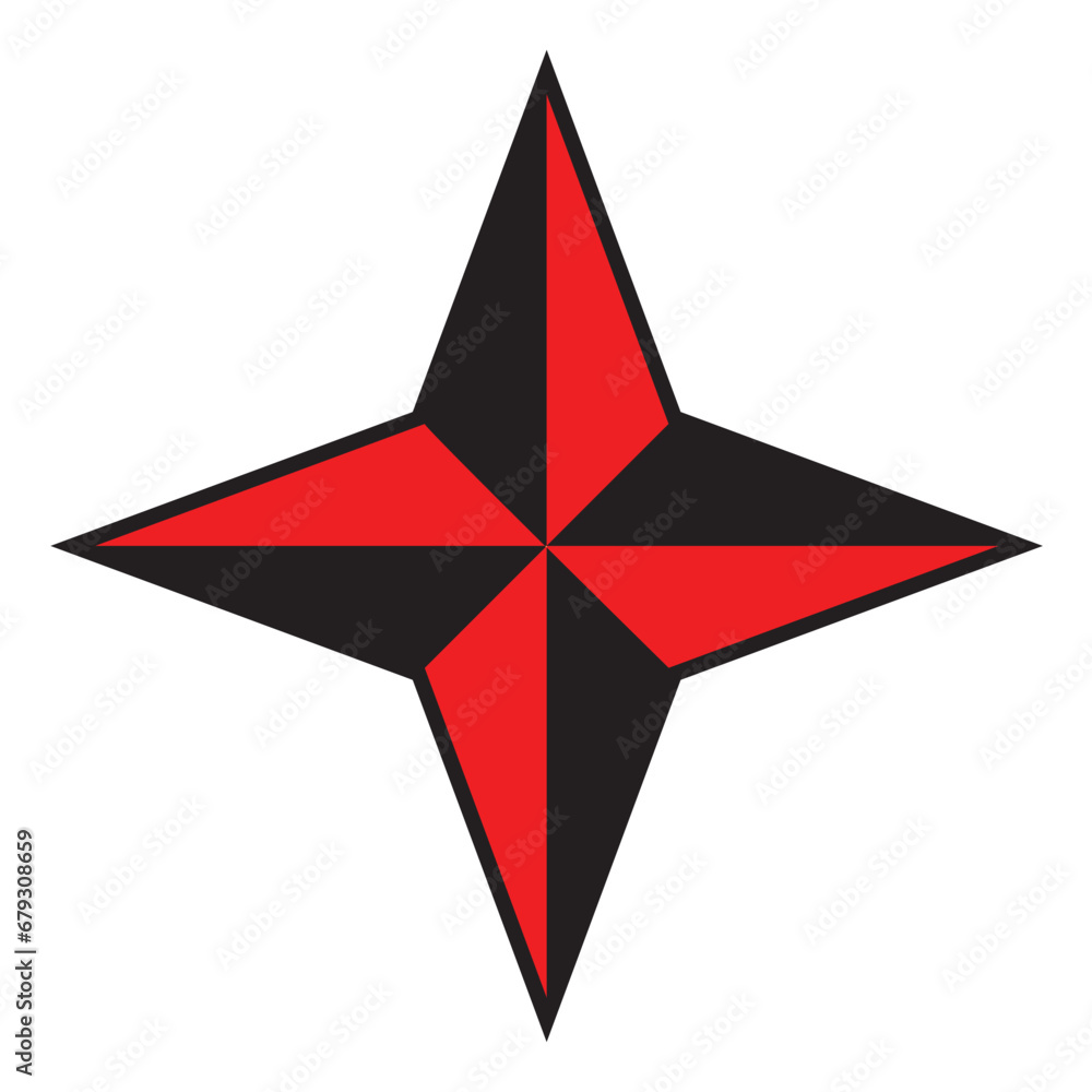 vector black and red 4 point star tattoo art old school style star ...