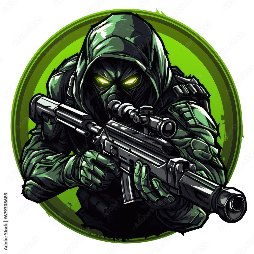 a sniper mascot logo isolated on transparent background, esports gamer ...