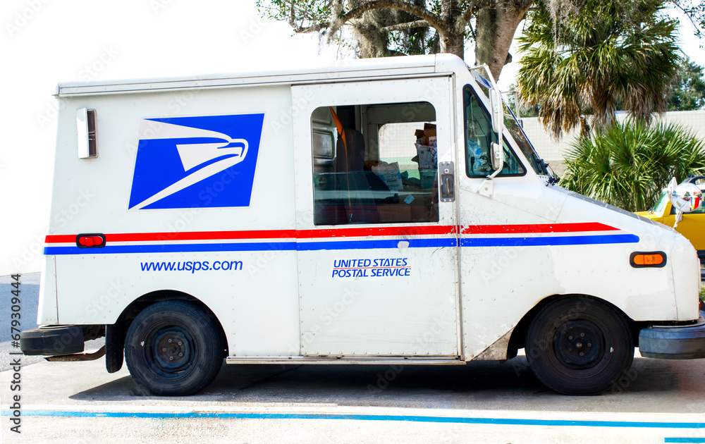 Ocala, Florida, USA November 2, 2023 USPS truck delivering mail on ...