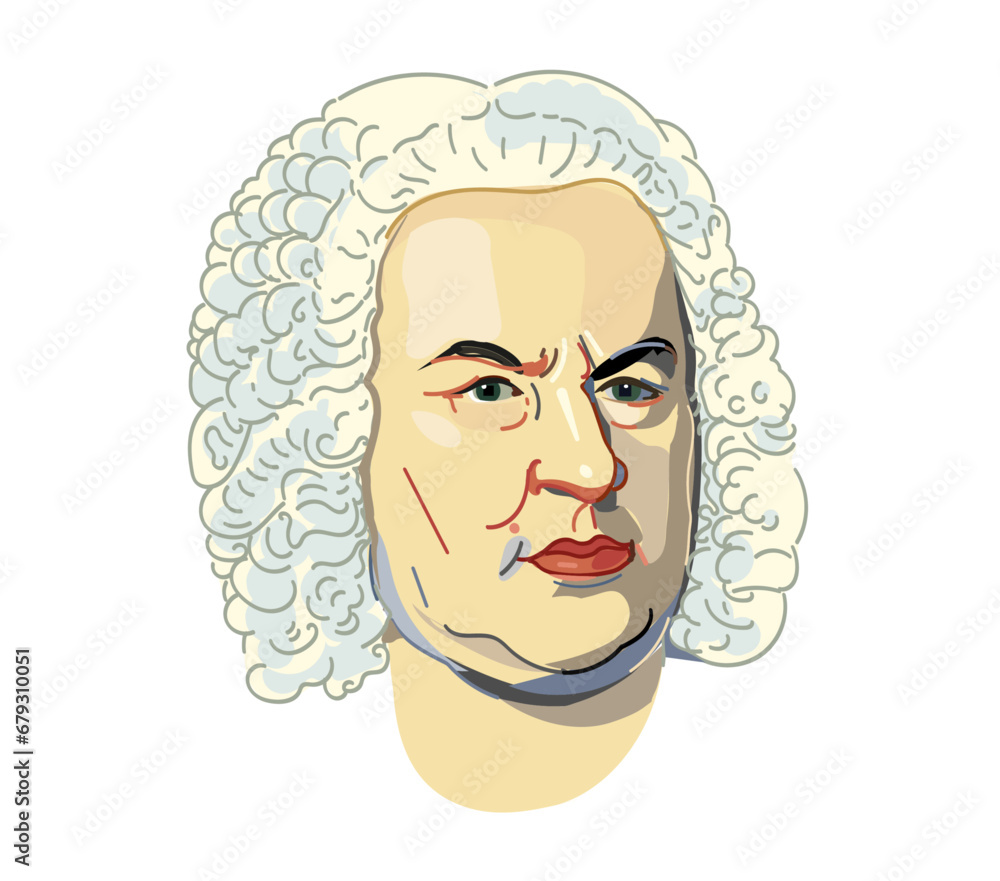 Johann Sebastian Bach vector portrait in barocken farben ...