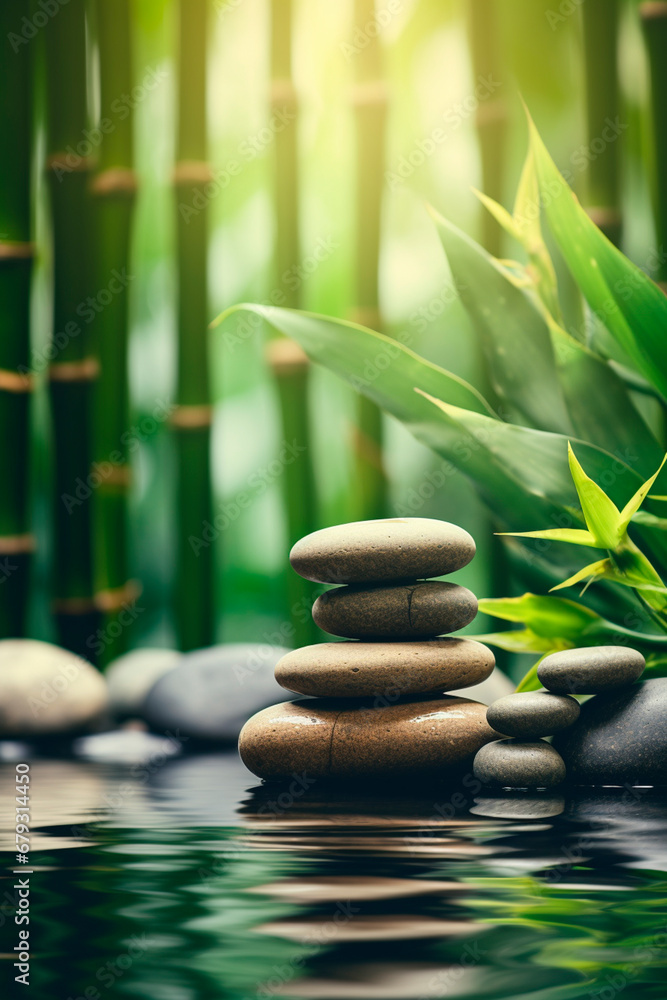 Stream stones and bamboo shoots feng shui spa. Generative AI, Stock ...