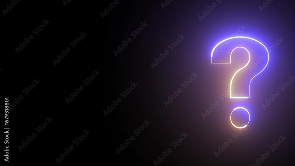 Glowing purple and blue neon question mark symbol on alpha channel ...
